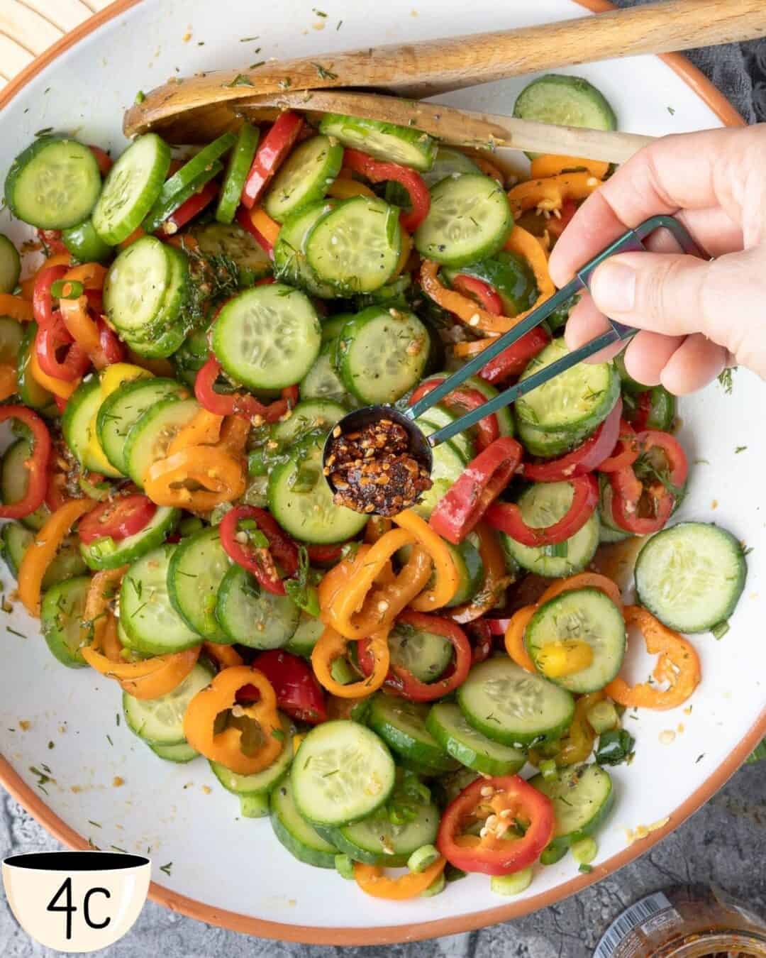 Cucumber and Bell Pepper Salad with Ginger Sesame Dressing - AtMyTable