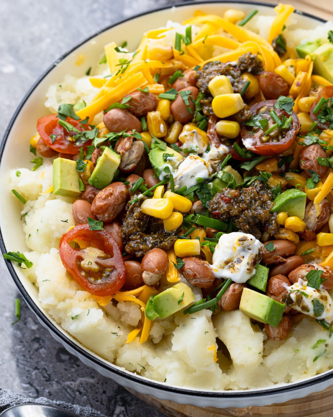 Loaded Potato Bowl: Meatless Chimichurri or Smoky Brisket - AtMyTable