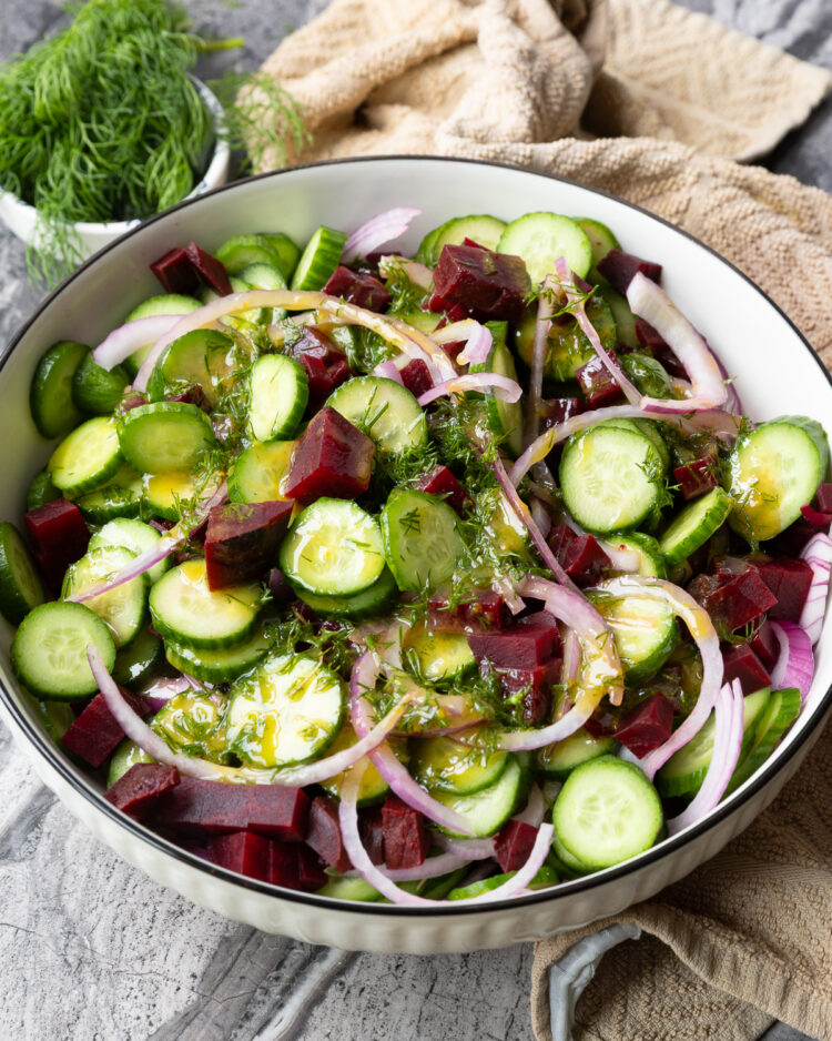Quick Cucumber Beet Salad with Lemon-Mustard Dressing - AtMyTable